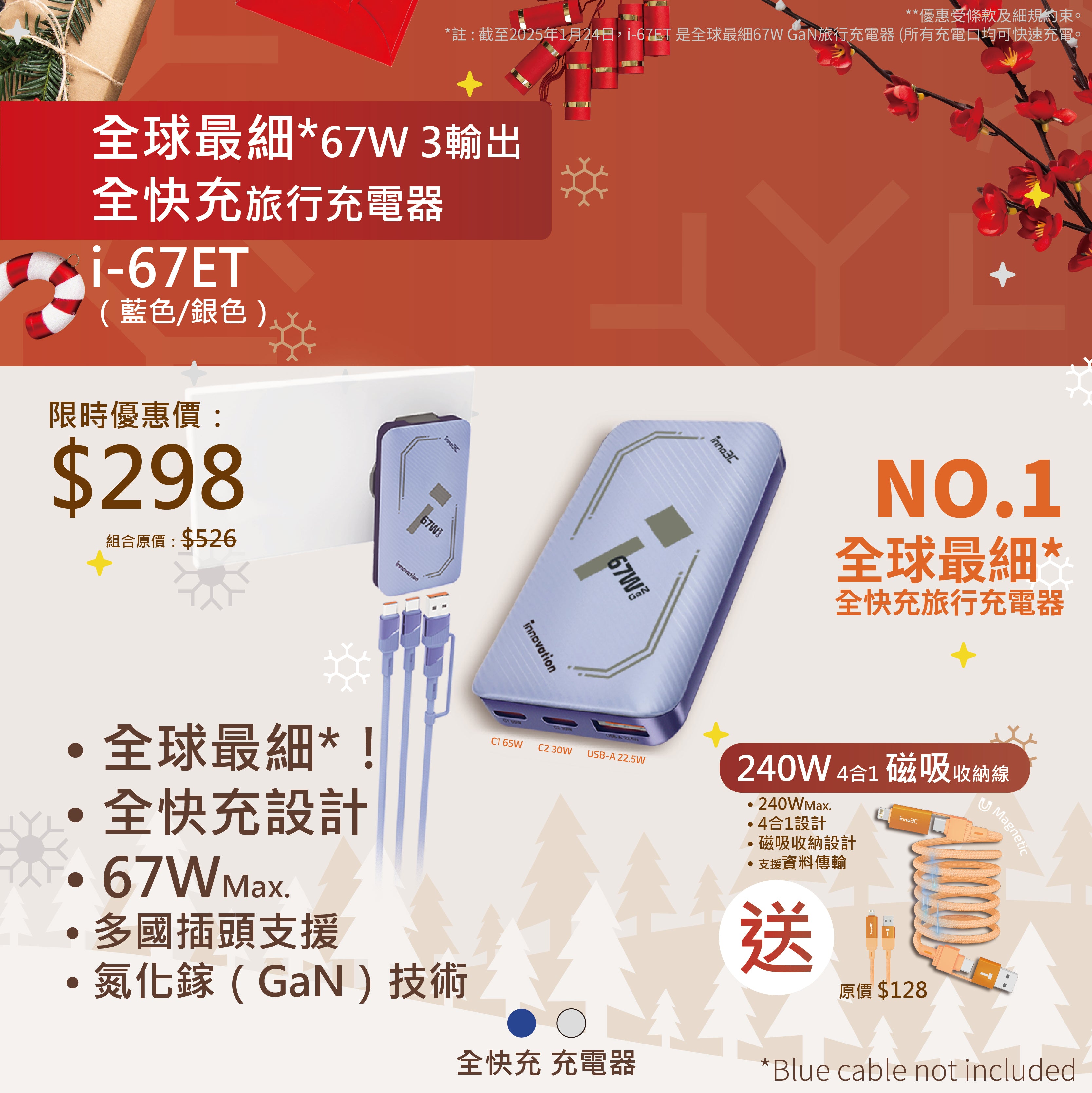 inno3C Ultra Slim 67W GaN 3-Ports Travel Fast Charger i-67ET