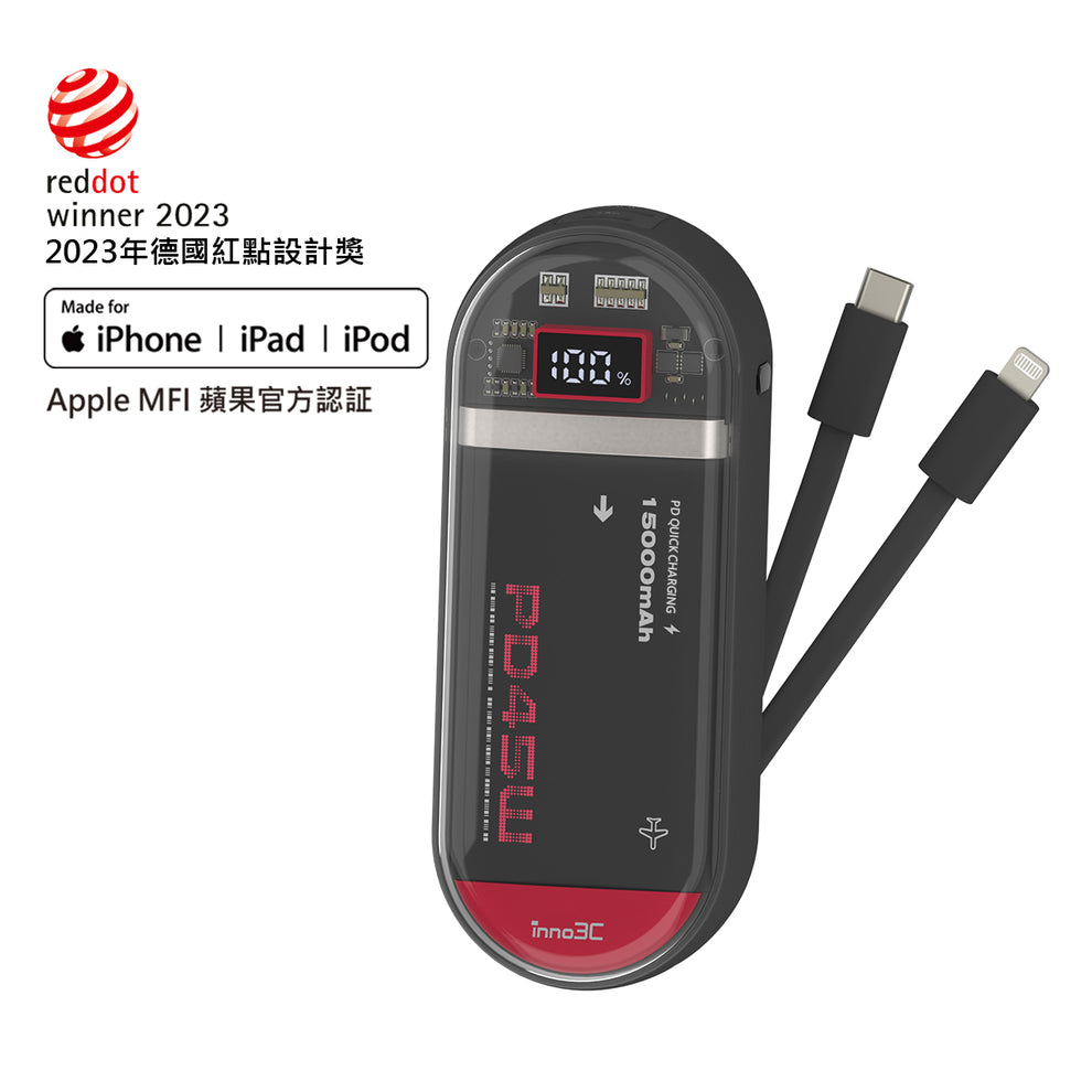 inno3C 45W Fast Charging Power bank with Build-in Cables 15000mAh i-PB
